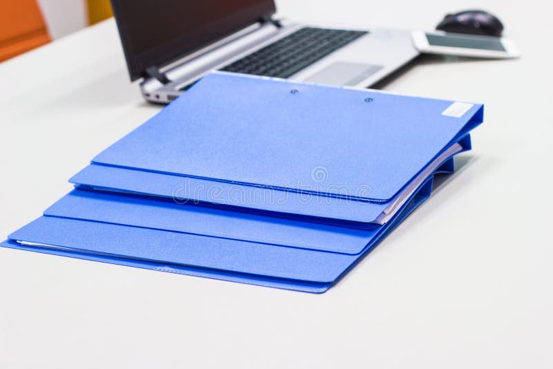 Blue File Folder with Documents on the White Table Stock Image - Image ...