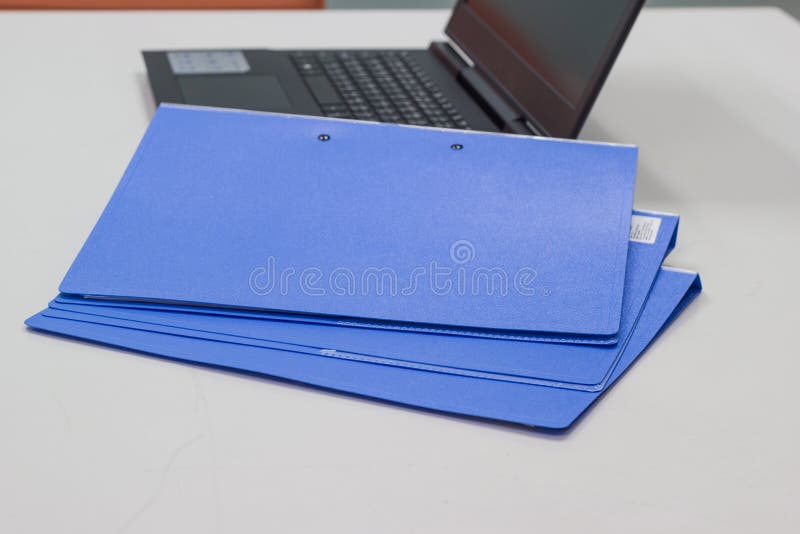 Blue File Folder with Documents for Presentation Stock Image - Image of ...