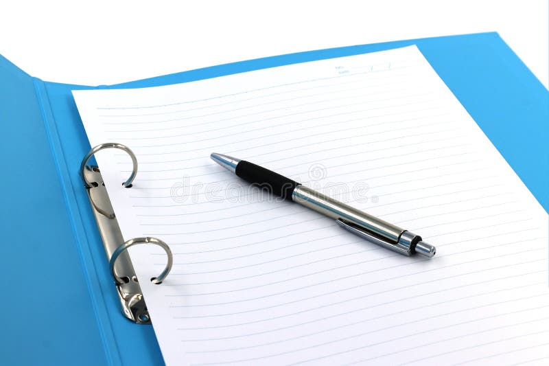 Blue File and Pen on a White Background. Open Folder Stock Photo ...