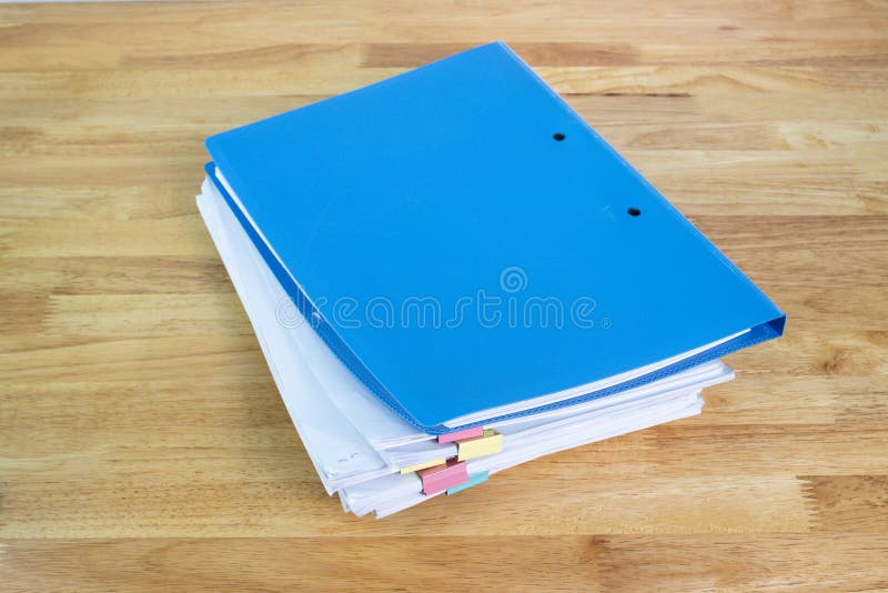 Blue Files Folder and Paper for Business on Wood Table Stock Photo ...