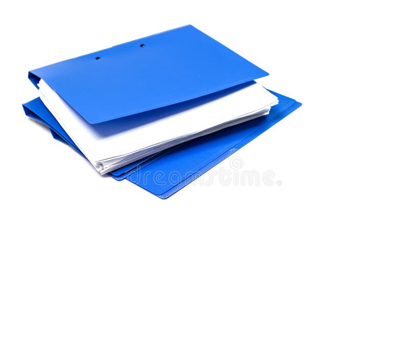 Blue Files Folder and Paper on White Table in Office Stock Photo ...