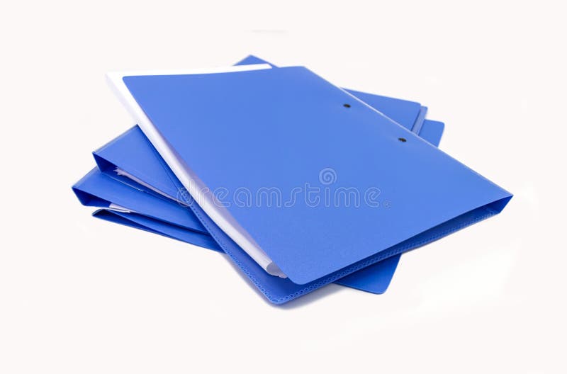 Blue Files Folder and Paper on White Table in Office Stock Photo ...