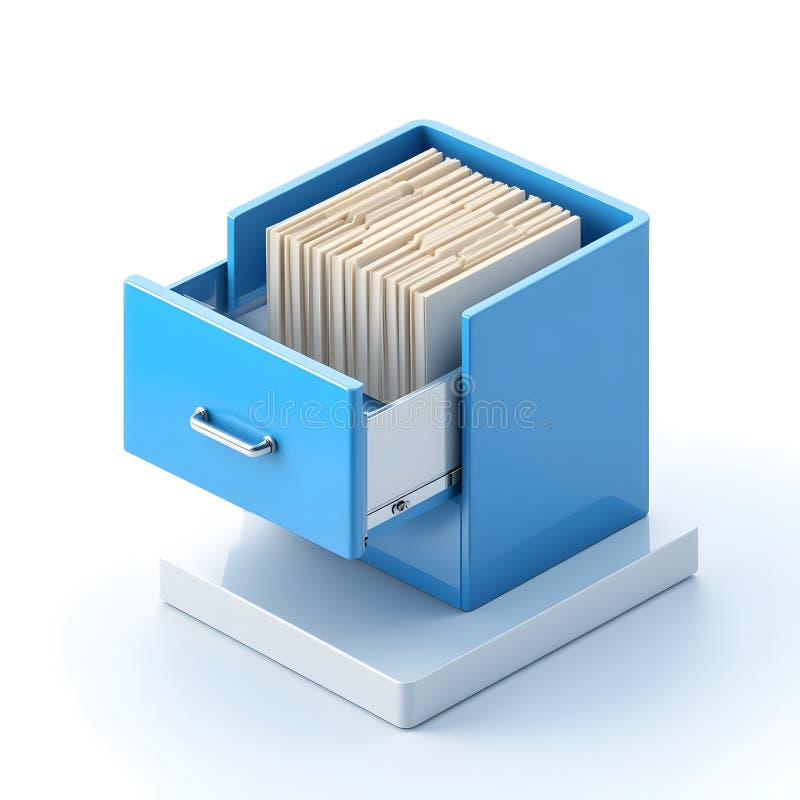 Blue Filing Cabinet with Documents 3D Illustration Stock Illustration ...