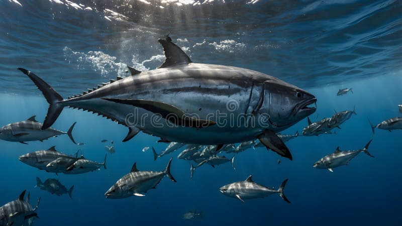 Blue Fin Tuna Swiftly Evading Predators in the Open Ocean Stock ...
