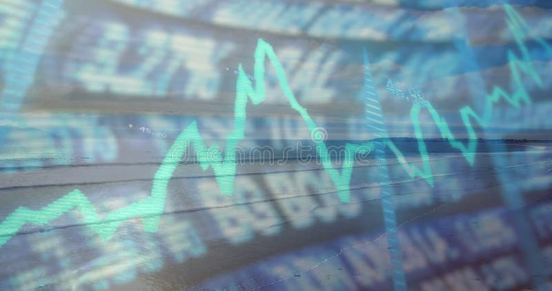 Blue Financial Graph Animation Over Ocean Waves in Dynamic Visual Blend ...