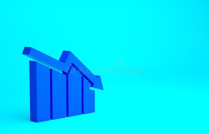 Blue Financial Growth Decrease Icon Isolated on Blue Background. Increasing Revenue. Minimalism ...
