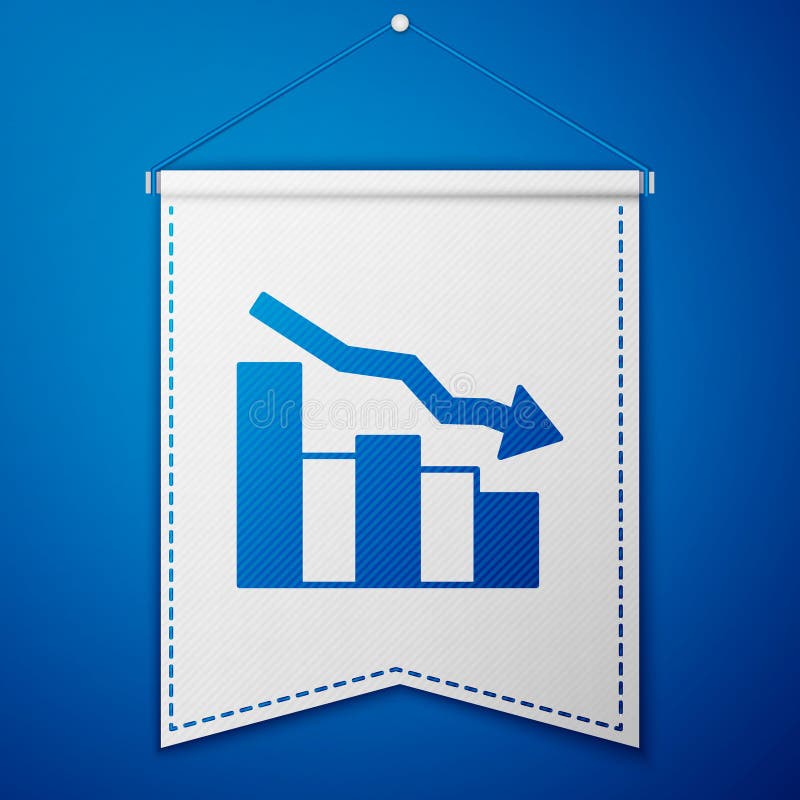 Blue Financial Growth Decrease Icon Isolated on Blue Background. Increasing Revenue. White ...