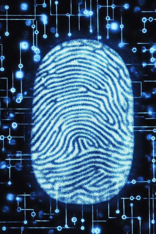 Blue Fingerprint on Circuit Board, Cybersecurity, Data Protection ...