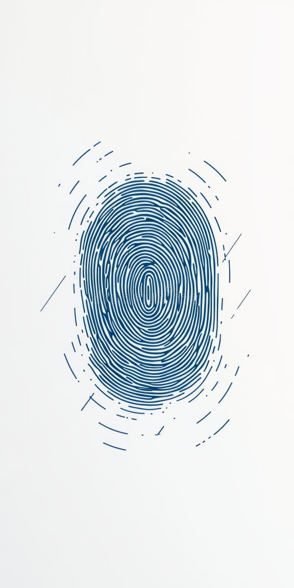 A Blue Fingerprint is Drawn on a White Background Stock Illustration ...