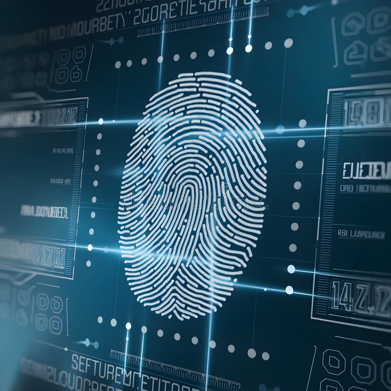 Blue Fingerprint with Glowing Patterns, Futuristic High-tech ...