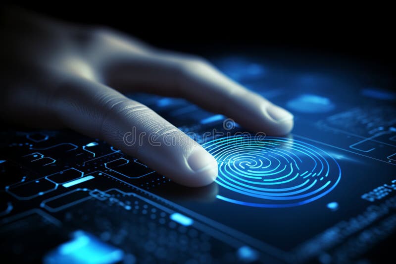 Blue Fingerprint Scanner Icon on Virtual Screen from Generative Ai ...