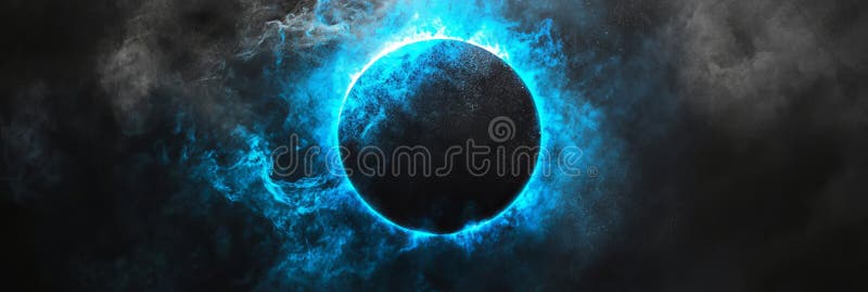Blue Fire Burning Circle on Black Background, Abstract Digital Art of ...