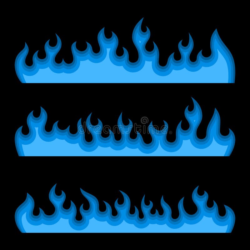 Blue Fire Burning Flames Set on a Black Background. Vector Stock Vector ...