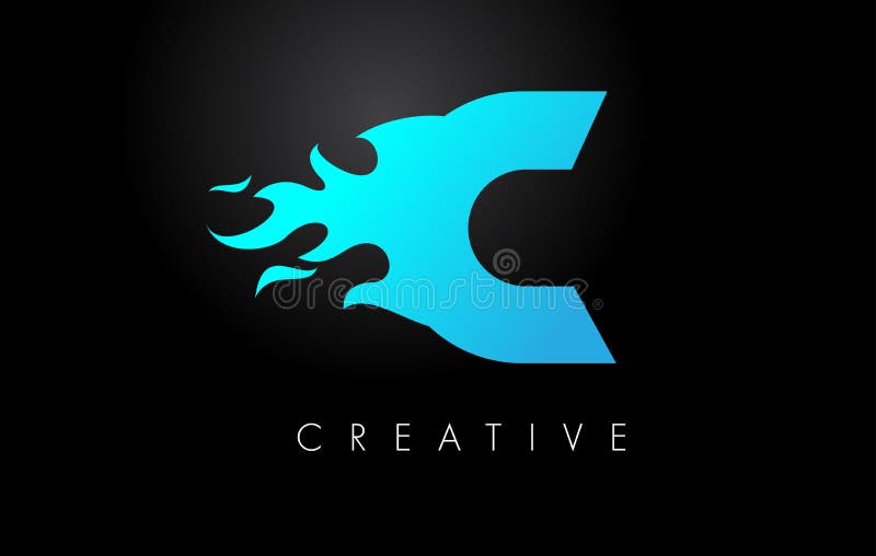 Blue Fire Blue C Letter Flame Logo Design. Fire Logo Lettering Concept ...