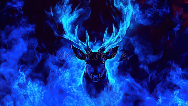 Blue-fire Deer, Flames Background, Fantasy Art, Digital Wallpaper Stock ...