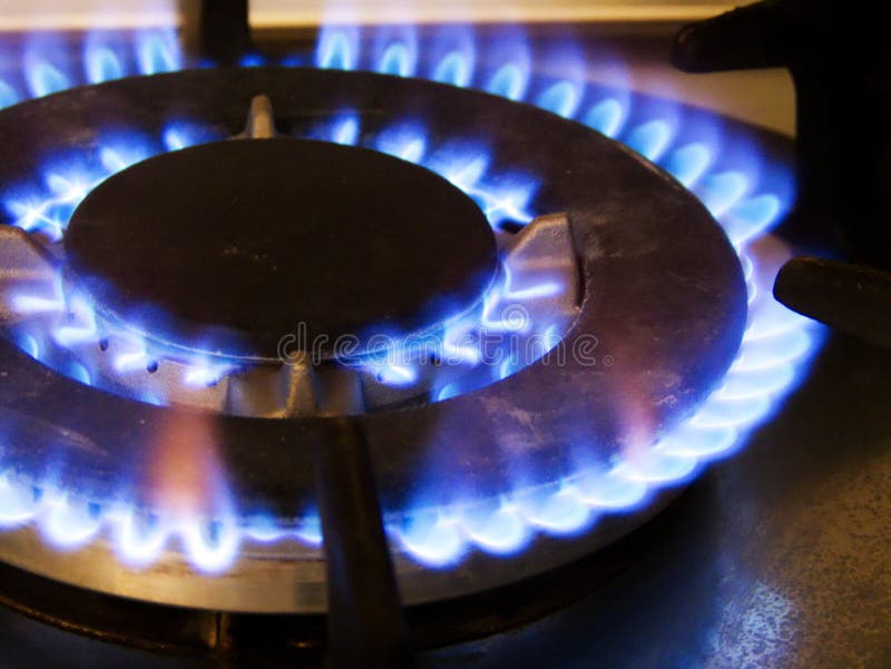 Blue Fire from Domestic Kitchen Stove, Gas Burning Flames Stock Image ...