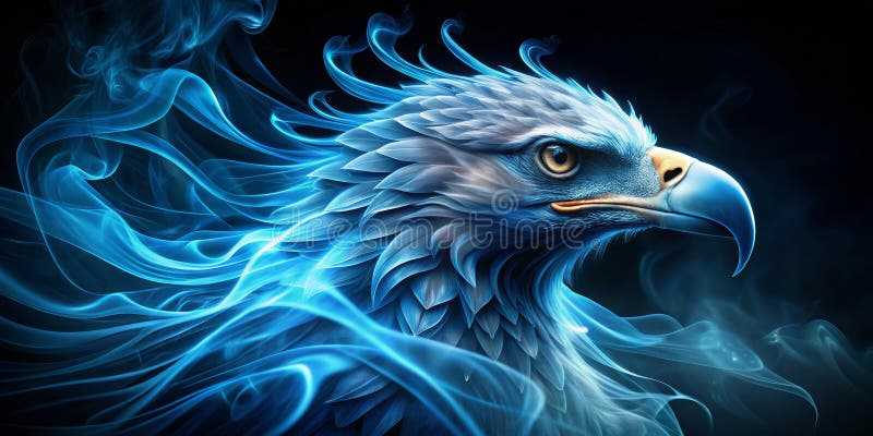 Blue Fire Eagle Digital Art, Mystical Bird, Smoke Composition Stock Illustration - Illustration ...