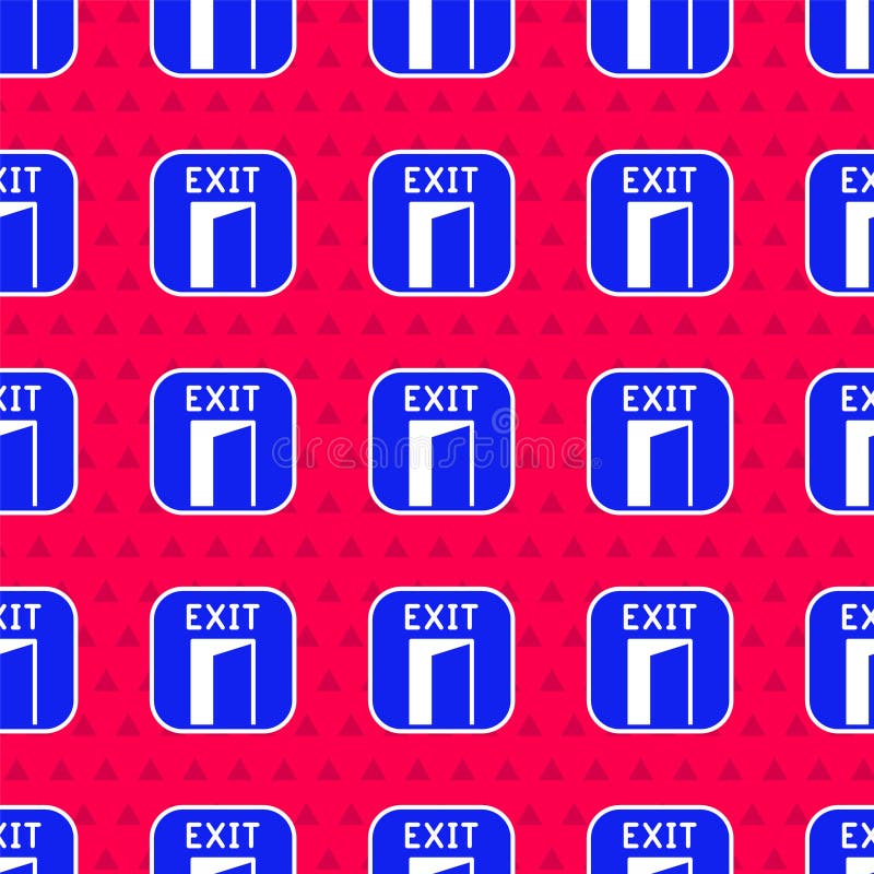 Blue Fire Exit Icon Isolated Seamless Pattern on Red Background. Fire ...