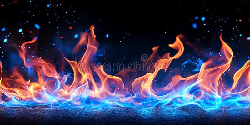 Blue Fire and Flames on Dark Background, Space for Text or Design ...