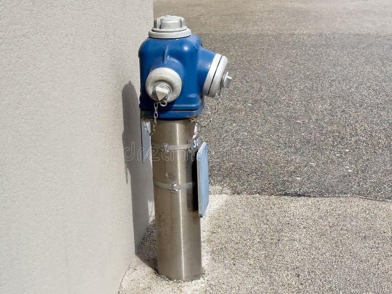 Blue Fire Hydrant Attached To a Wall in Urban Setting Stock Image ...