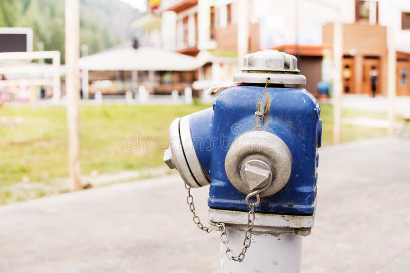 Blue Fire Hydrant. Beautiful Sky Behind Hydrant Stock Image - Image of ...