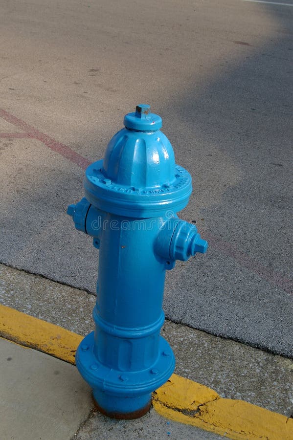 Blue Fire Hydrant on Sidewalk Stock Photo - Image of pressurize, public ...