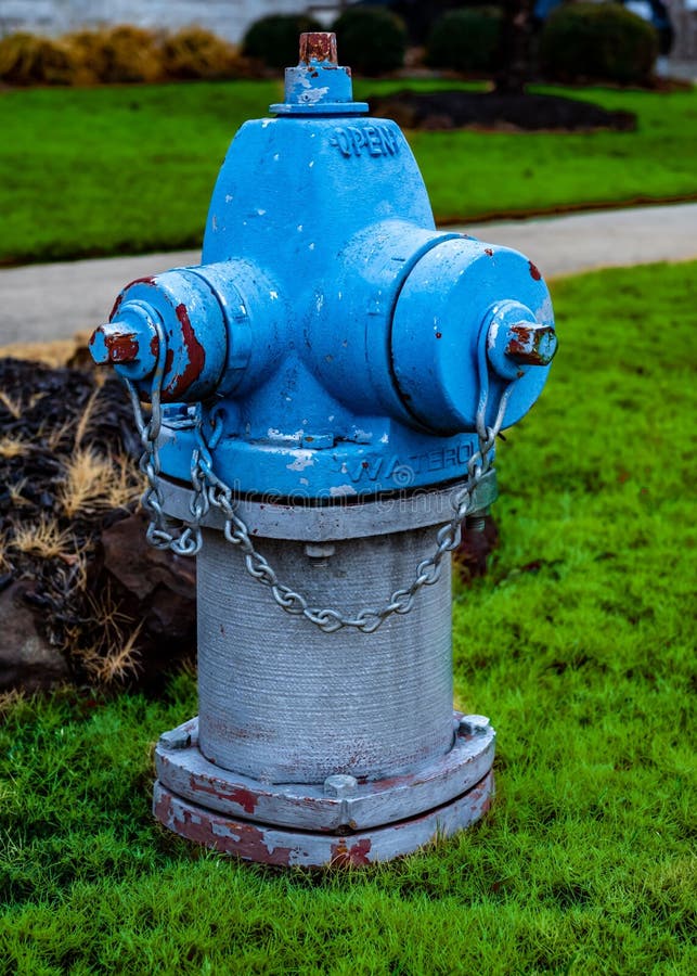 A Blue Fire Hydrant Stands on the Side of a Street Stock Photo - Image ...