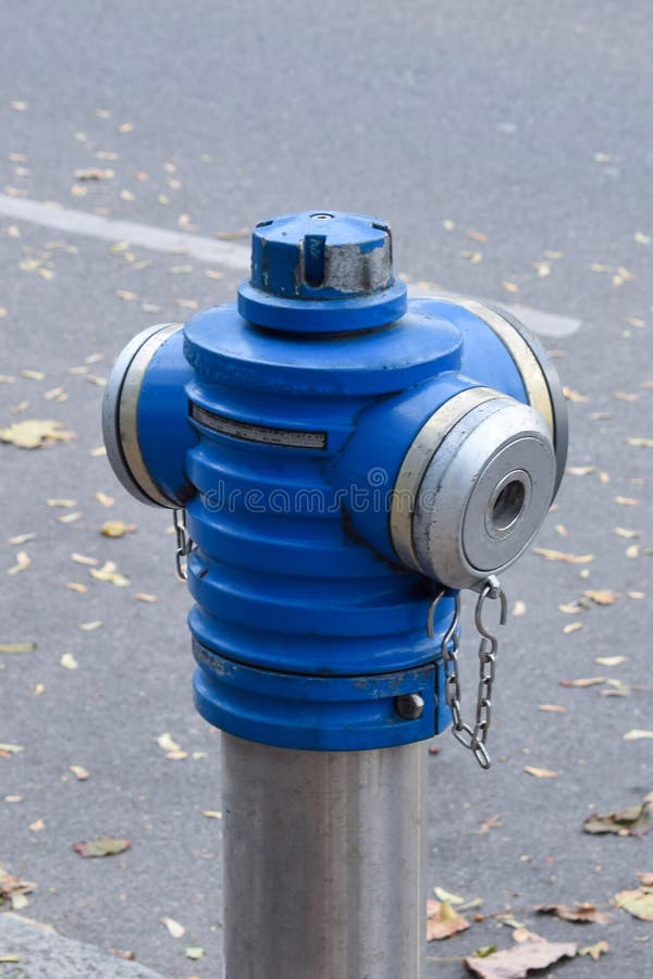Blue Fire Hydrant on Street for Extinguish Stock Photo - Image of heavy ...