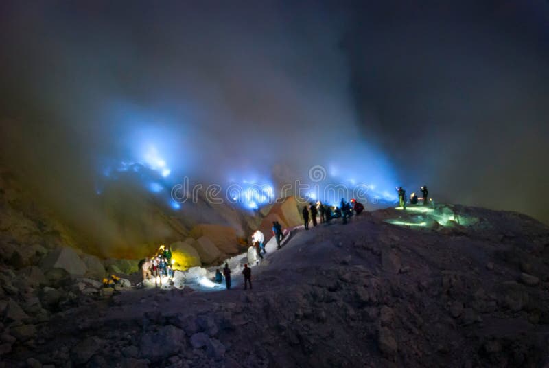 Blue Fire at Kawah Ijen Crater, Indonesia Stock Photo - Image of ...