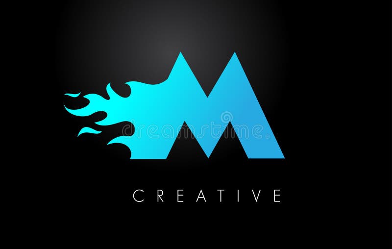 Blue Fire Blue M Letter Flame Logo Design. Fire Logo Lettering Concept ...