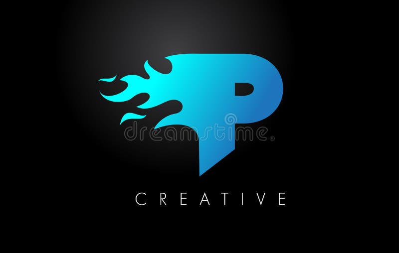 Blue Fire Blue P Letter Flame Logo Design. Fire Logo Lettering Concept ...