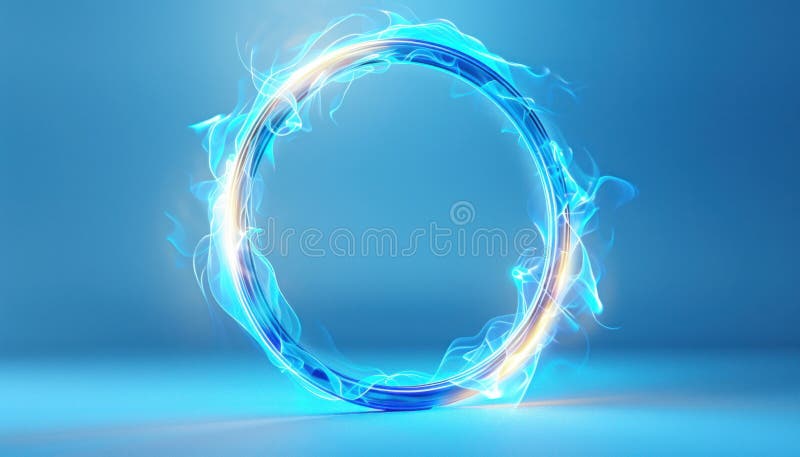 Blue Fire Ring Floating on Blue Background Representing Infinity Stock ...