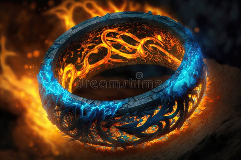 Blue Fire Ring Illuminating the Darkness, Generative AI Stock ...