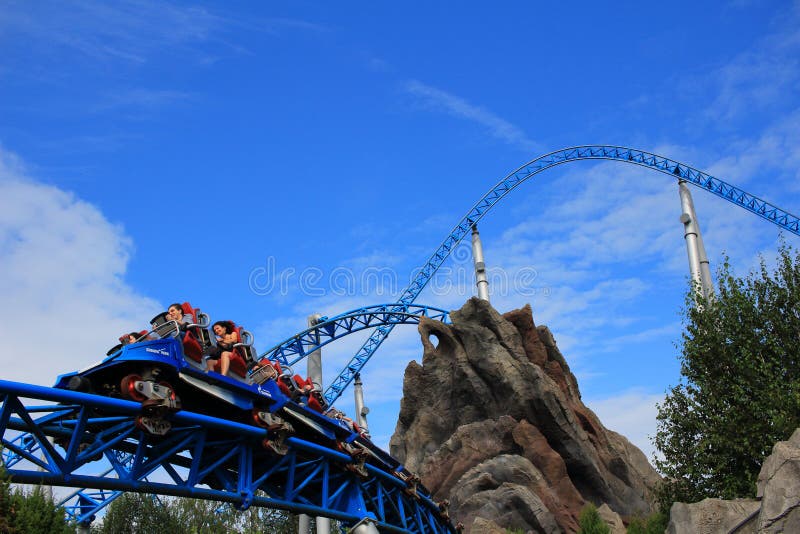 Blue Fire Roller Coaster High-speed Ride in Theme Park Editorial Image ...