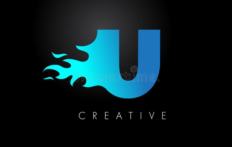 Blue Fire Blue U Letter Flame Logo Design. Fire Logo Lettering Concept ...
