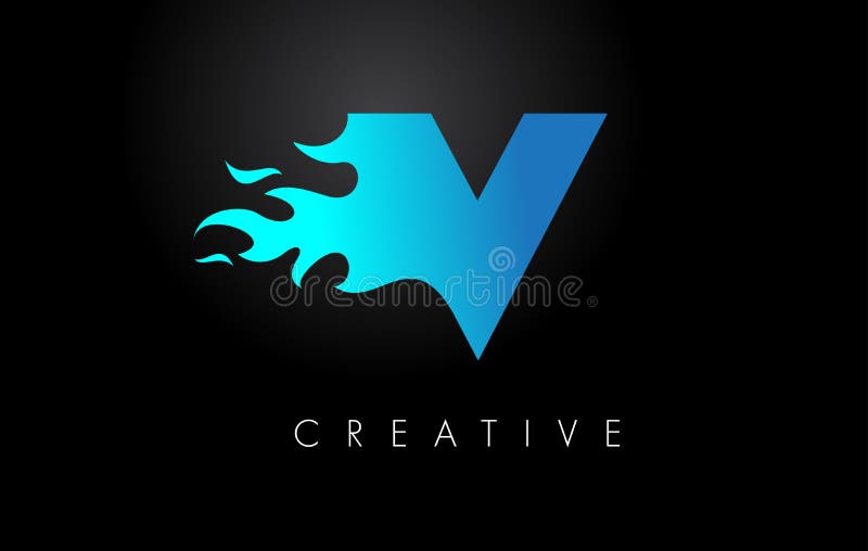 Blue Fire Blue V Letter Flame Logo Design. Fire Logo Lettering Concept ...
