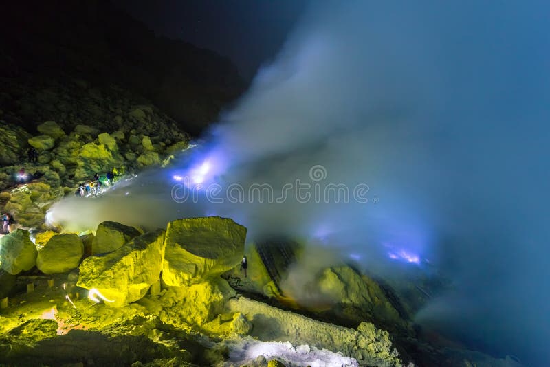 Blue Fire of Volcan Kawah Ijen on the Java, Indonesia Stock Photo ...
