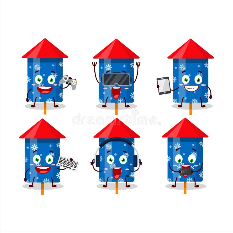 Blue Firecracker Cartoon Character are Playing Games with Various Cute ...