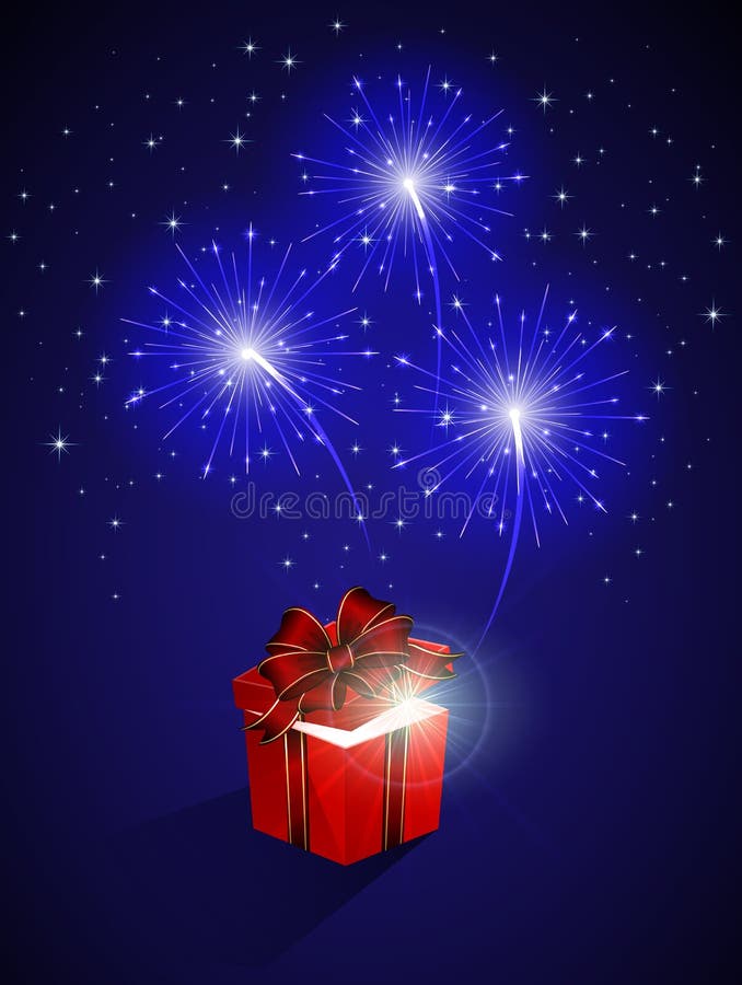 Blue firework and gift box stock vector. Illustration of fire - 47980928