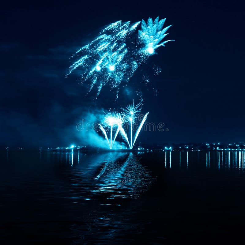 Blue Firework in a Night Sky Stock Image - Image of detonation, fire ...