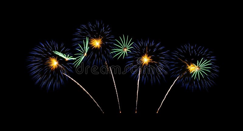 Blue Fireworks Display on Night Sky Stock Image - Image of festive ...