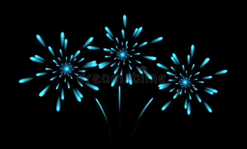 Blue Fireworks. Isolated on Black Background. Realistic Style. Vector ...