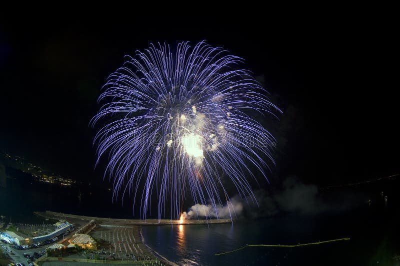 Blue Fireworks with Landscape Stock Photo - Image of light, beach: 17082428
