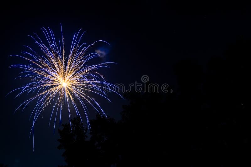 Blue Fireworks at Night Sky Stock Image - Image of show, burst: 186992837