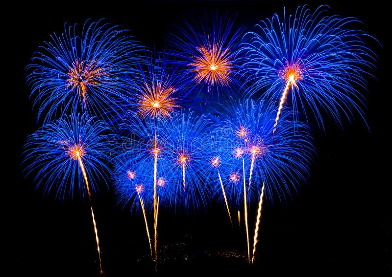 Blue Fireworks in the Night Sky Stock Photo - Image of event, fire ...