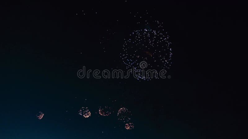 Blue Fireworks are Visible from Above, Which Explode with Large Blue ...