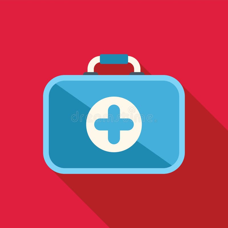 Blue First Aid Kit Closed Lying on Red Background Stock Illustration ...