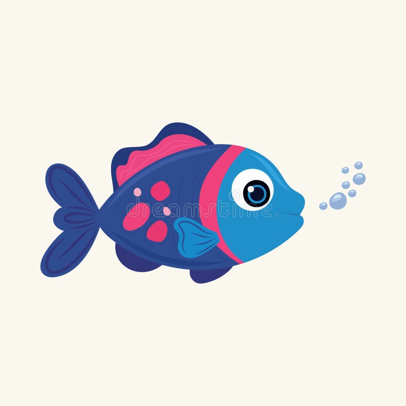 Beautiful Blue Cartoon Fish on Isolated Background. Stock Vector ...