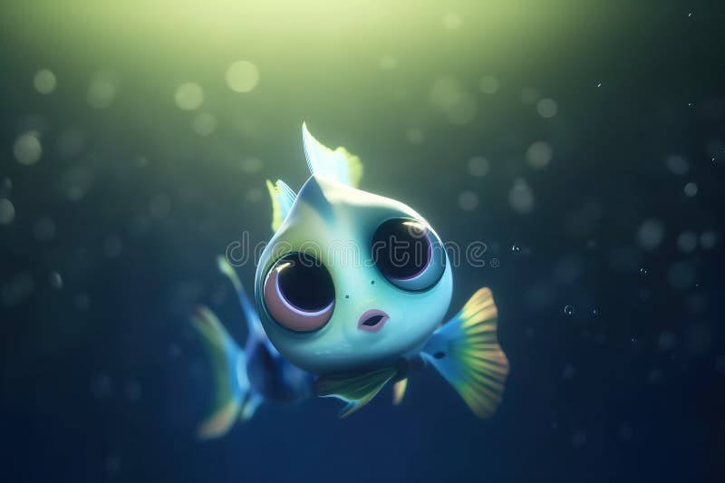 A Blue Fish with Big Eyes Floating in the Ocean Water Stock ...