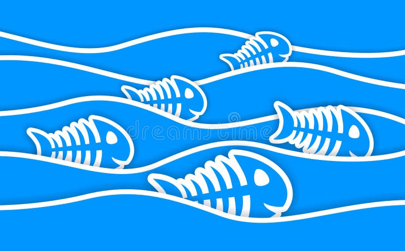 Blue Fish Bone Stickers and Waves Stock Illustration - Illustration of ...